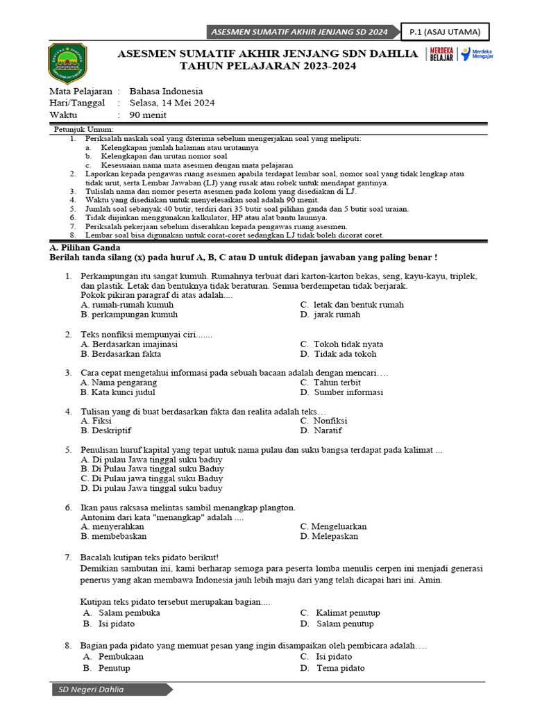 Soal Asaj B. Indo 2024 | PDF