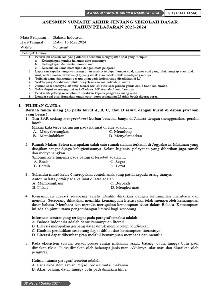 Soal Asaj B. Indo 2024 | PDF