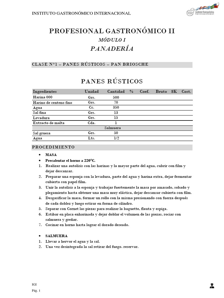 PG Ii - Panadería - CL1 | PDF | Panes | Productos horneados