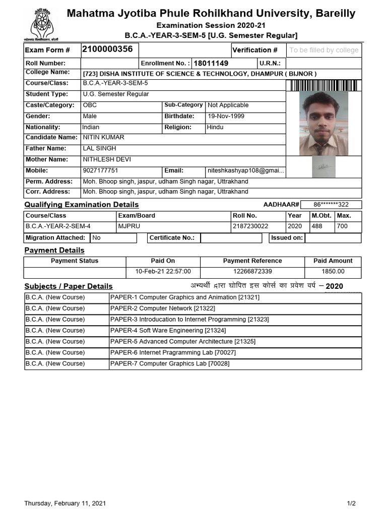 B.C.A.-YEAR-3-SEM-5 (U.G. Semester Regular) Examination Session 2020-21 | PDF | Computing ...