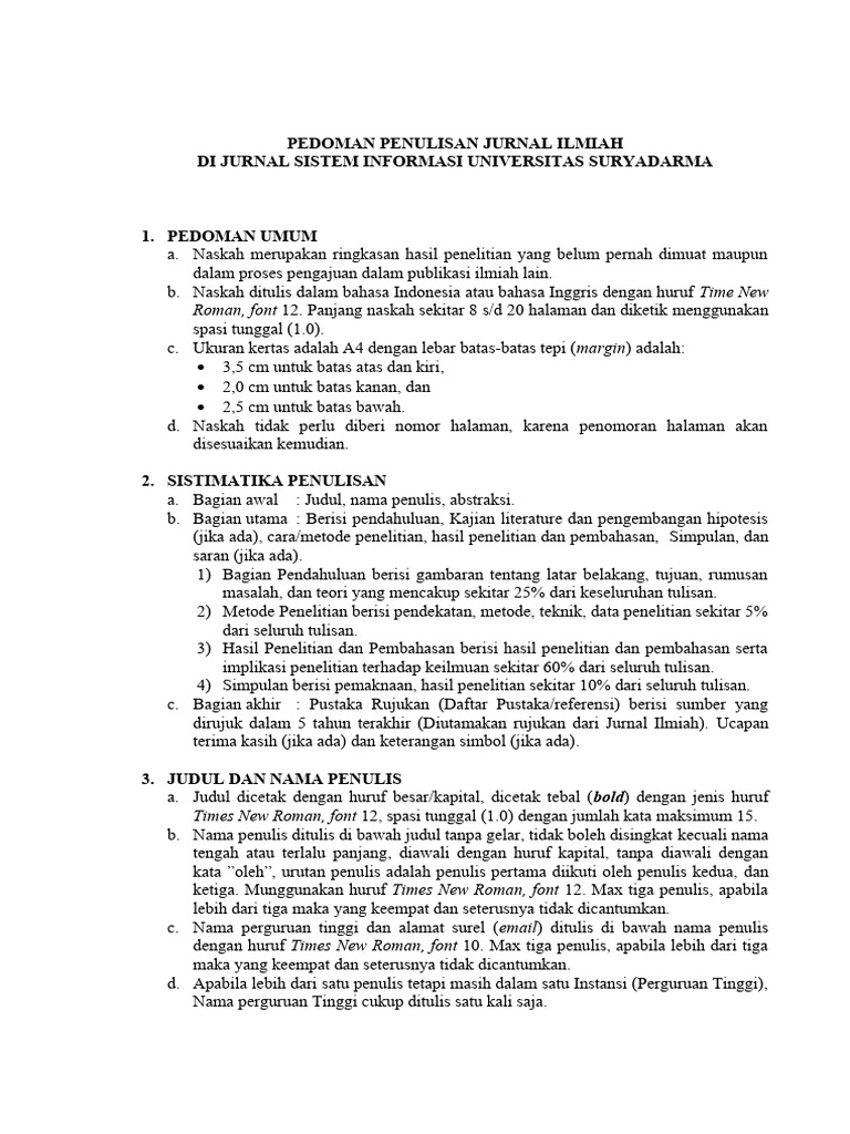 Pedoman Penulisan Paper Jurnal JSI Unsurya | PDF