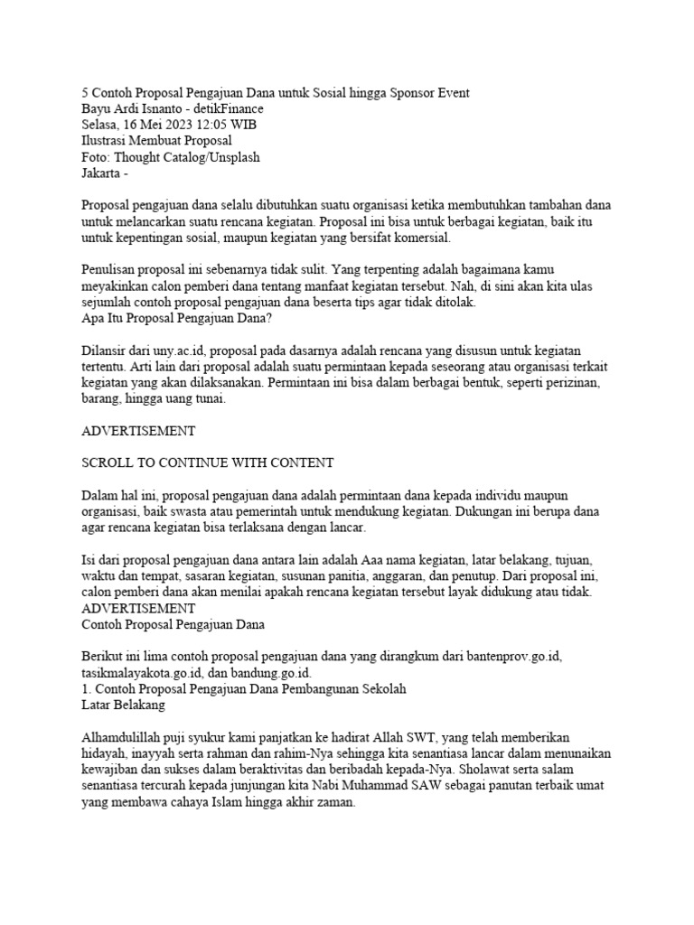 5 Contoh Proposal Pengajuan Dana | PDF