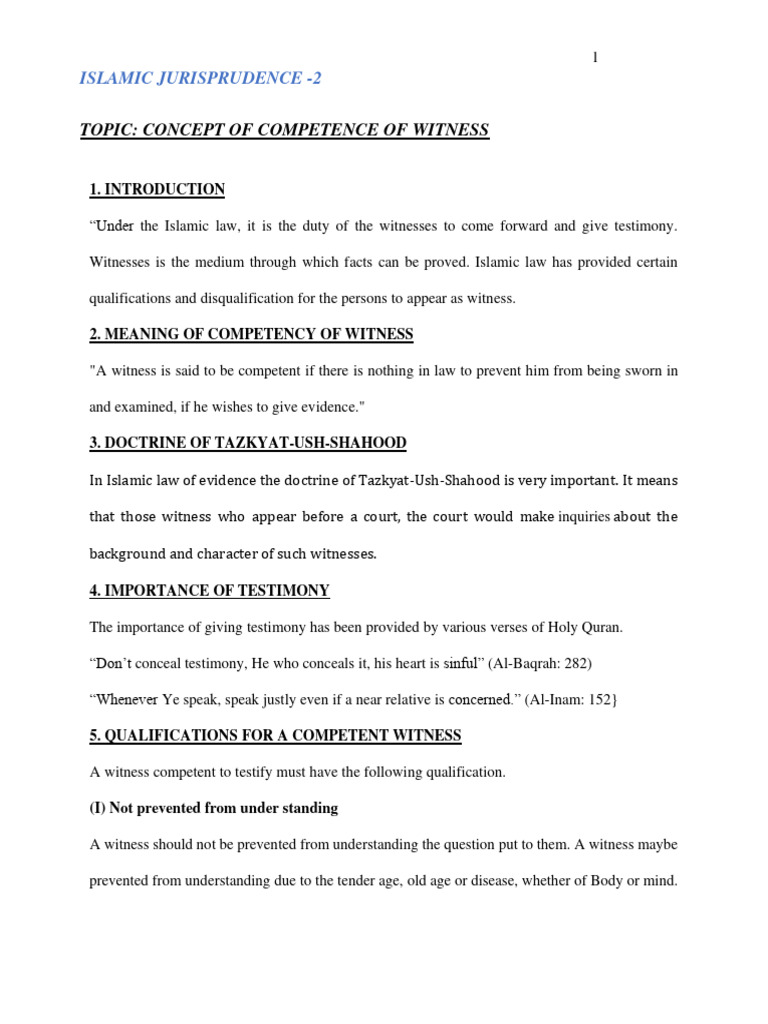 Competency of Witnesses in Islam | PDF | Testimony | Witness