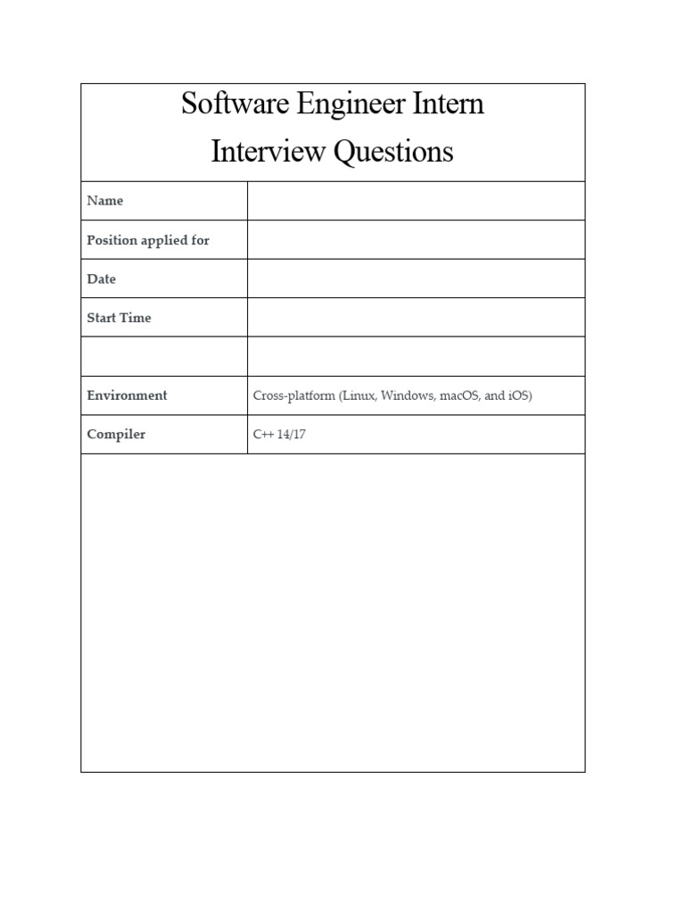 Software Engineer Intern Interview Questions Pdf Programming Paradigms Systems Engineering