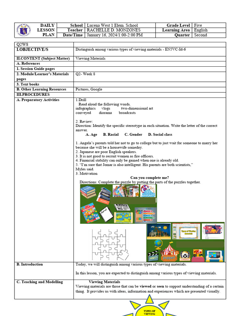 CO2 - Q2 English5 MELC 8 Viewing Materials | PDF | Image | Infographics