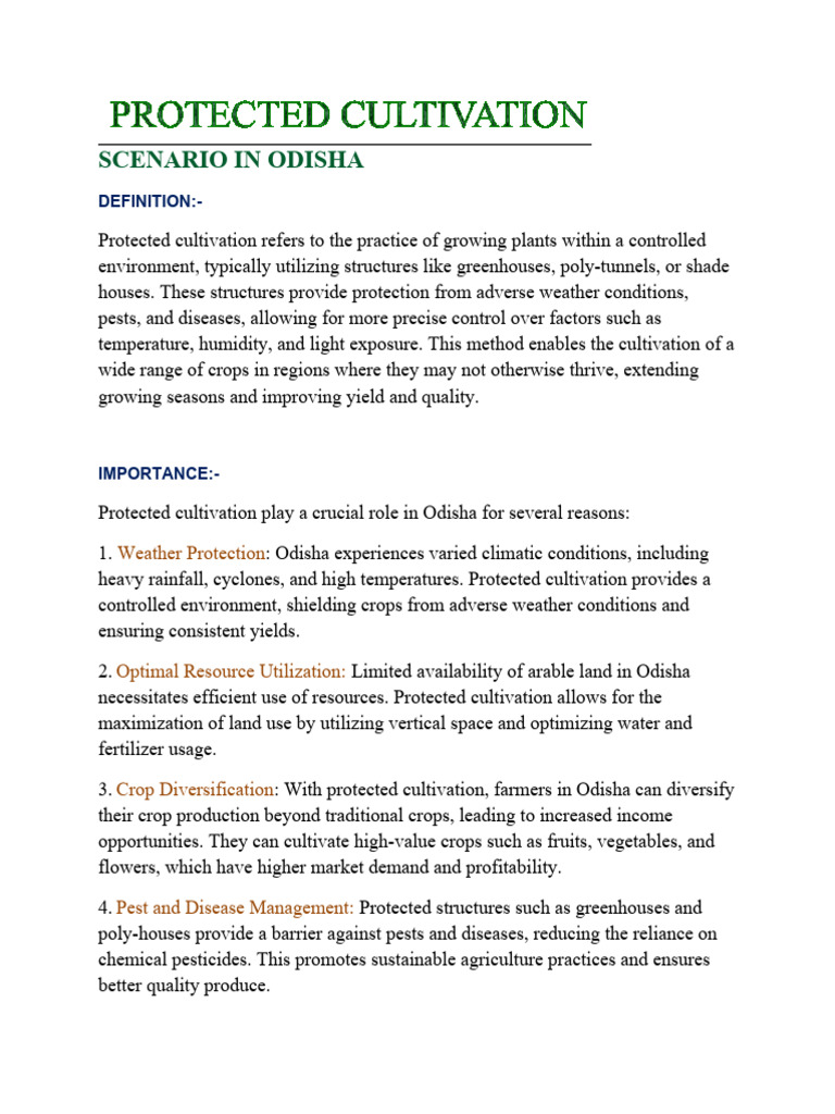 Protected Cultivation Scenario in Odisha | PDF | Agriculture ...