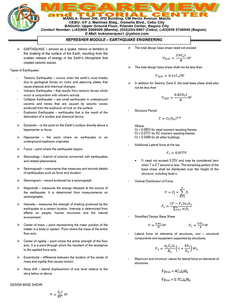 Earthquake Engineering Refresher Guide | PDF | Earthquakes | Geophysics
