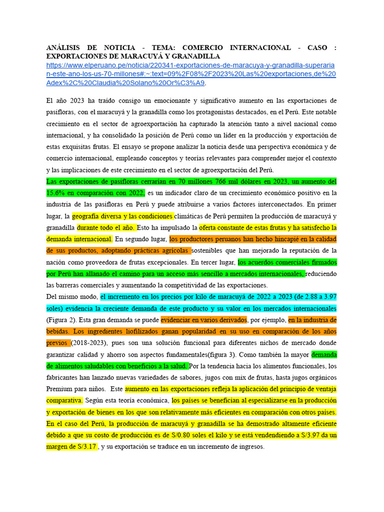 ANÁLISIS DE NOTICIA - TEMA: COMERCIO INTERNACIONAL - CASO : EXPORTACIONES DE MARACUYÁ Y ...
