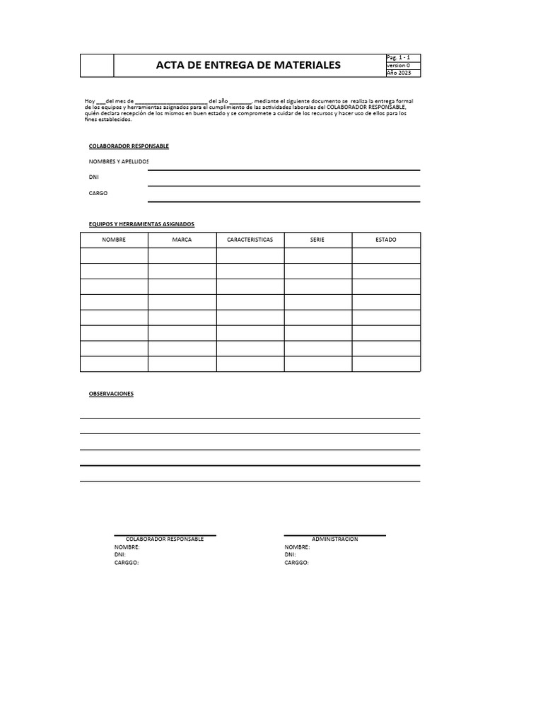 Acta de Entrega de Materiales | PDF