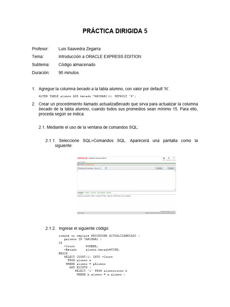 Introducción a Oracle XE: Código Almacenado | PDF | SQL | Diseño de ...