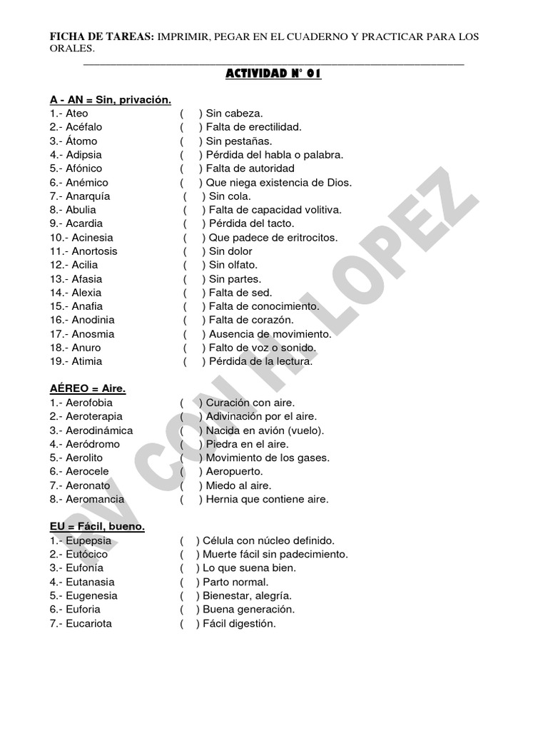FICHA DE TAREAS (ETIMOLOGÍA) (1) | PDF