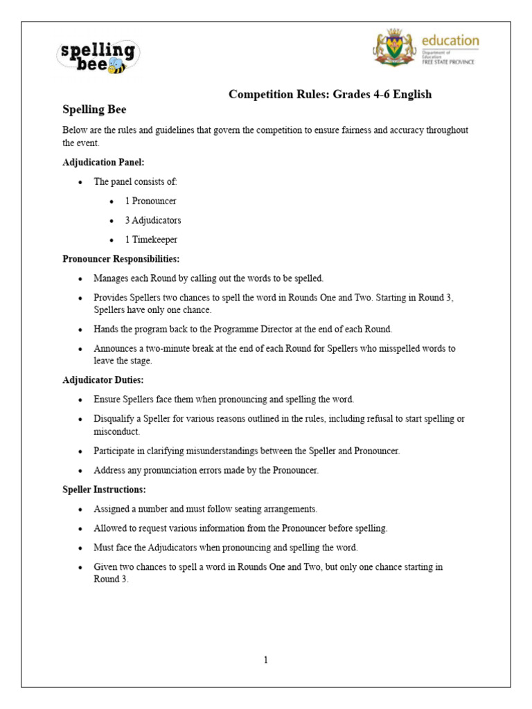 Spelling Bee Rules | PDF | Spelling | Linguistics