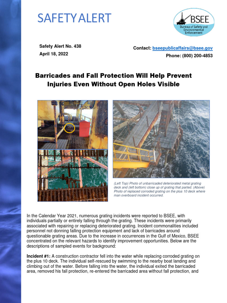 Bsee Safety Alert 438 Barricades and Fall Protection Will Help Prevent ...