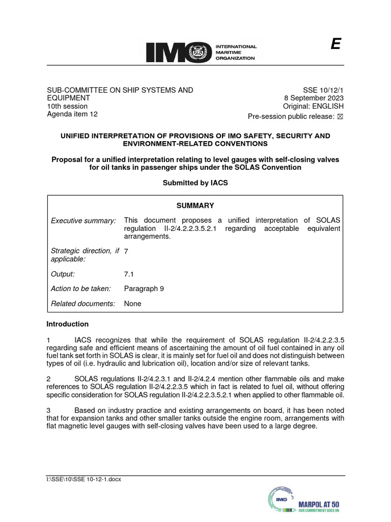SSE 10-12-1 - Proposal For A Unified Interpretation Relating To Level ...