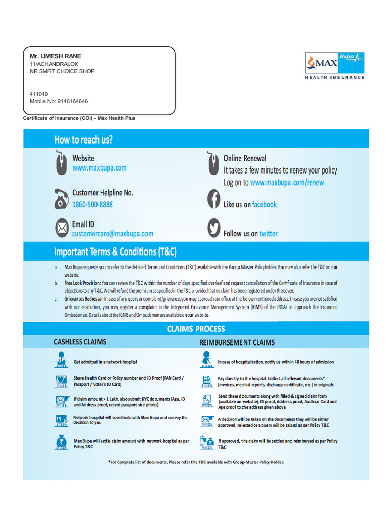 Mr. Umesh Rane: 11/achandralok NR SMRT Choice Shop | PDF | Insurance ...