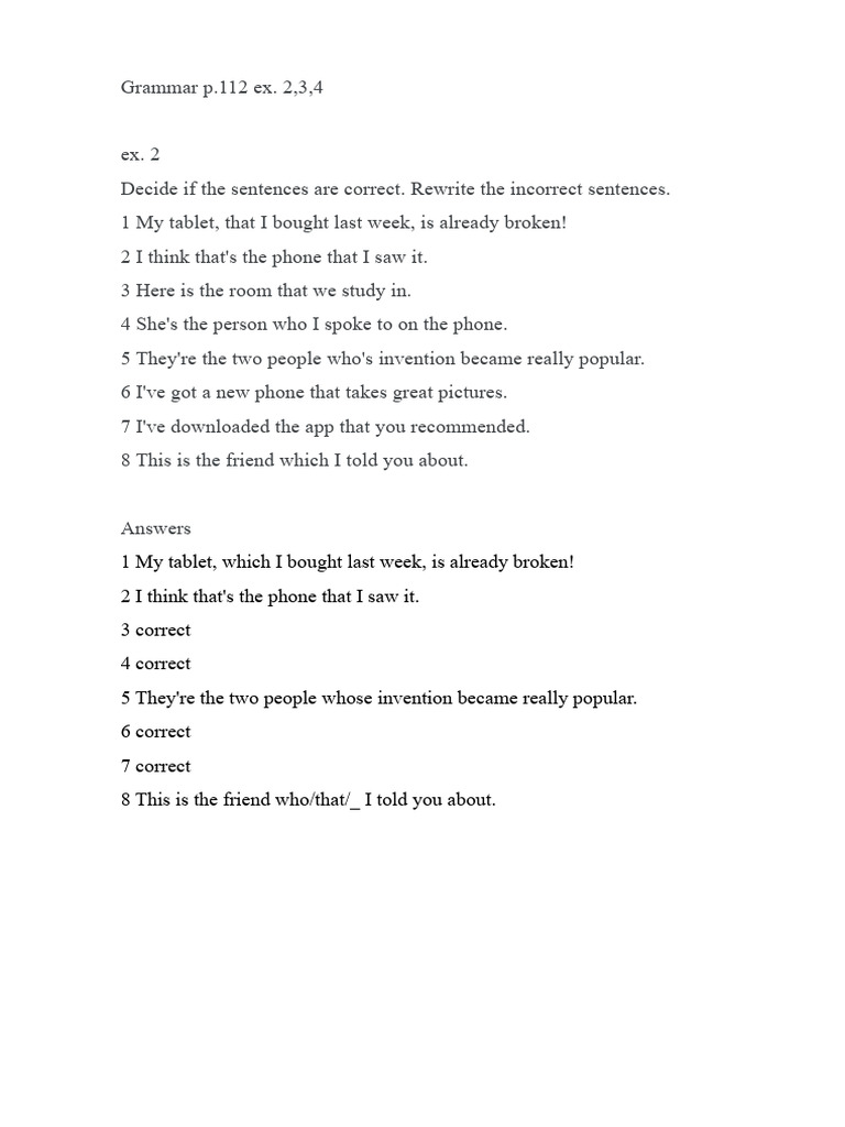 Grammar Exercises on Relative Pronouns | PDF