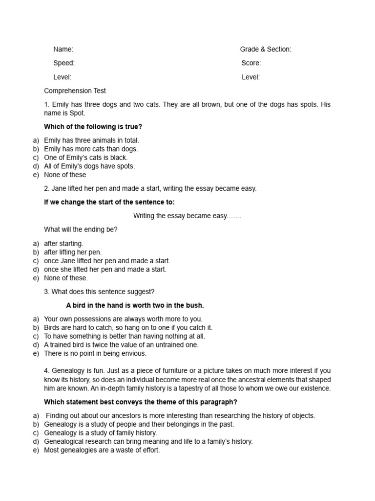 Comprehension Test | PDF | Road Safety | Vehicles