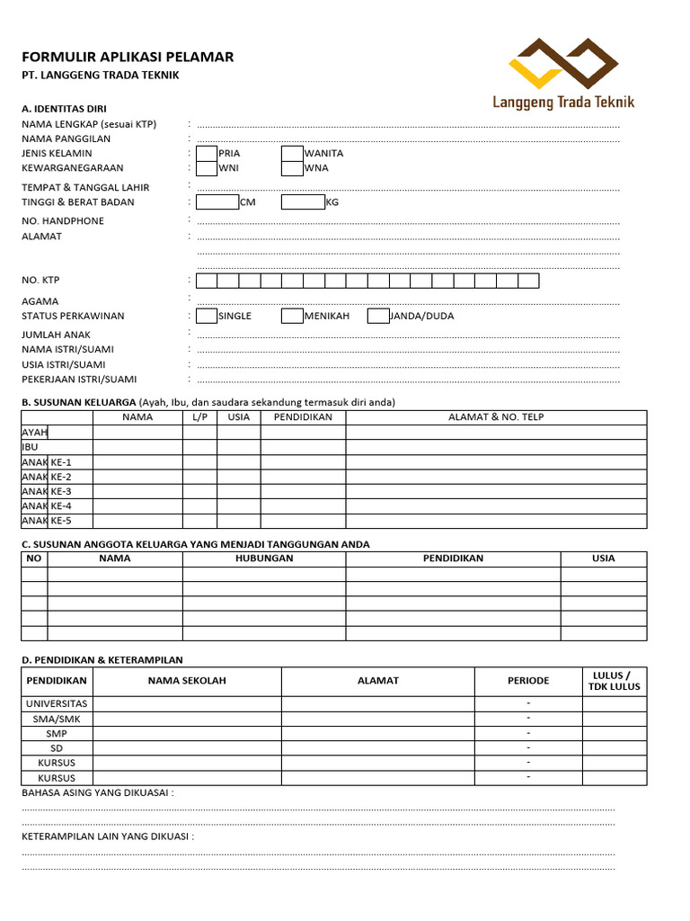 03 Form. Aplikasi Pelamar (Bahasa Indonesia) | PDF