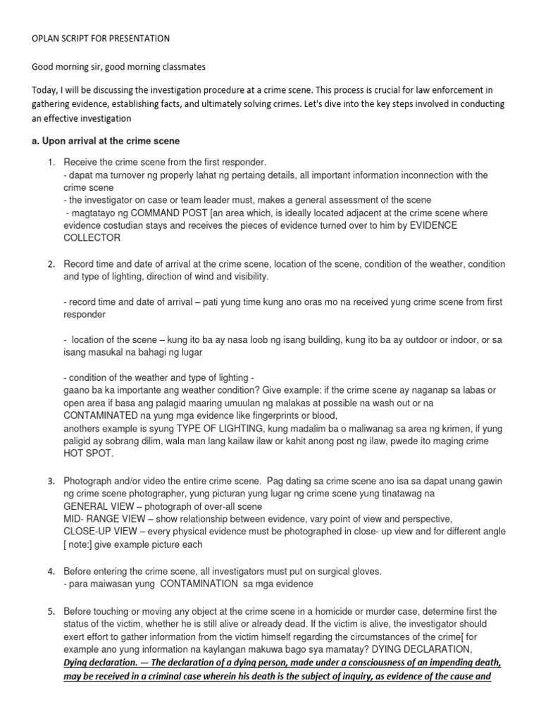 Oplan Script for Presentation | PDF | Crime Scene | Evidence