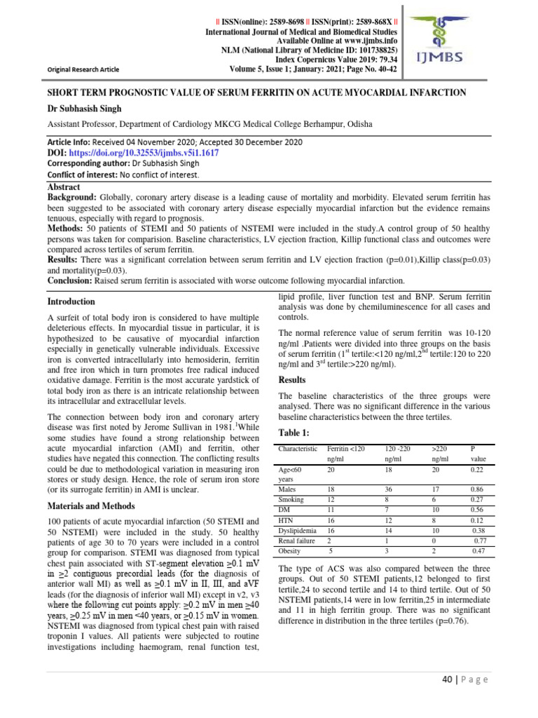 Ferritin 3 | PDF | Myocardial Infarction | Ejection Fraction