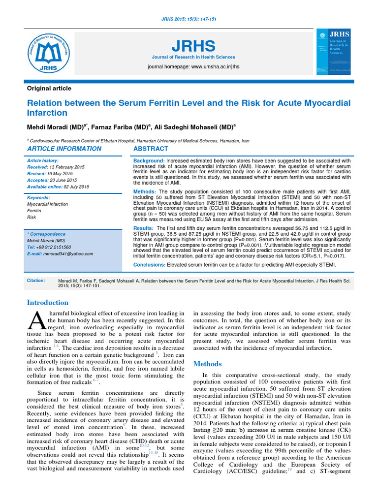 Ferritin 5 | PDF | Myocardial Infarction | Blood Pressure