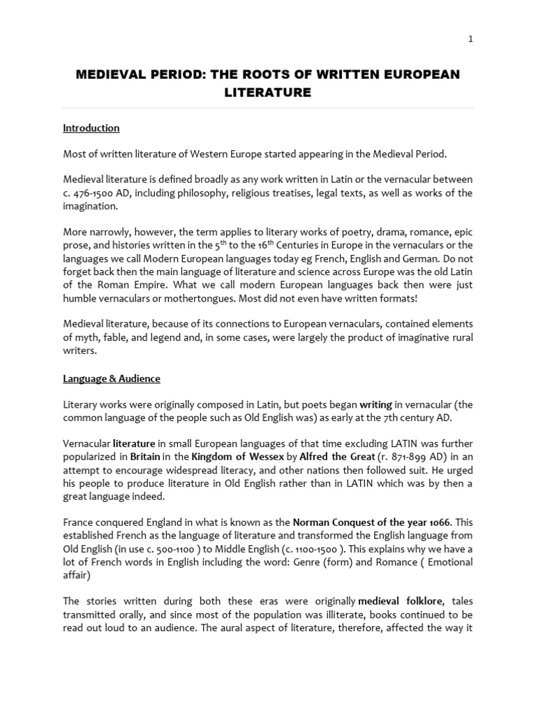 Medieval European Literature Roots | PDF | Poetry | Chivalric Romance