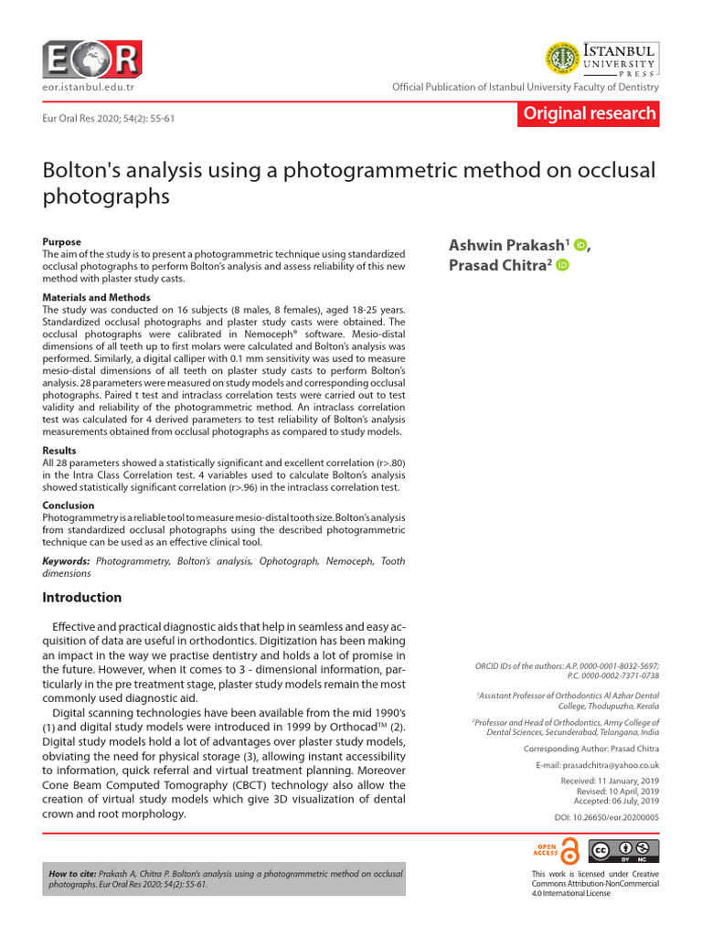 Boltons Analysis Using A Photogrammetric Method o | PDF | Standard Deviation