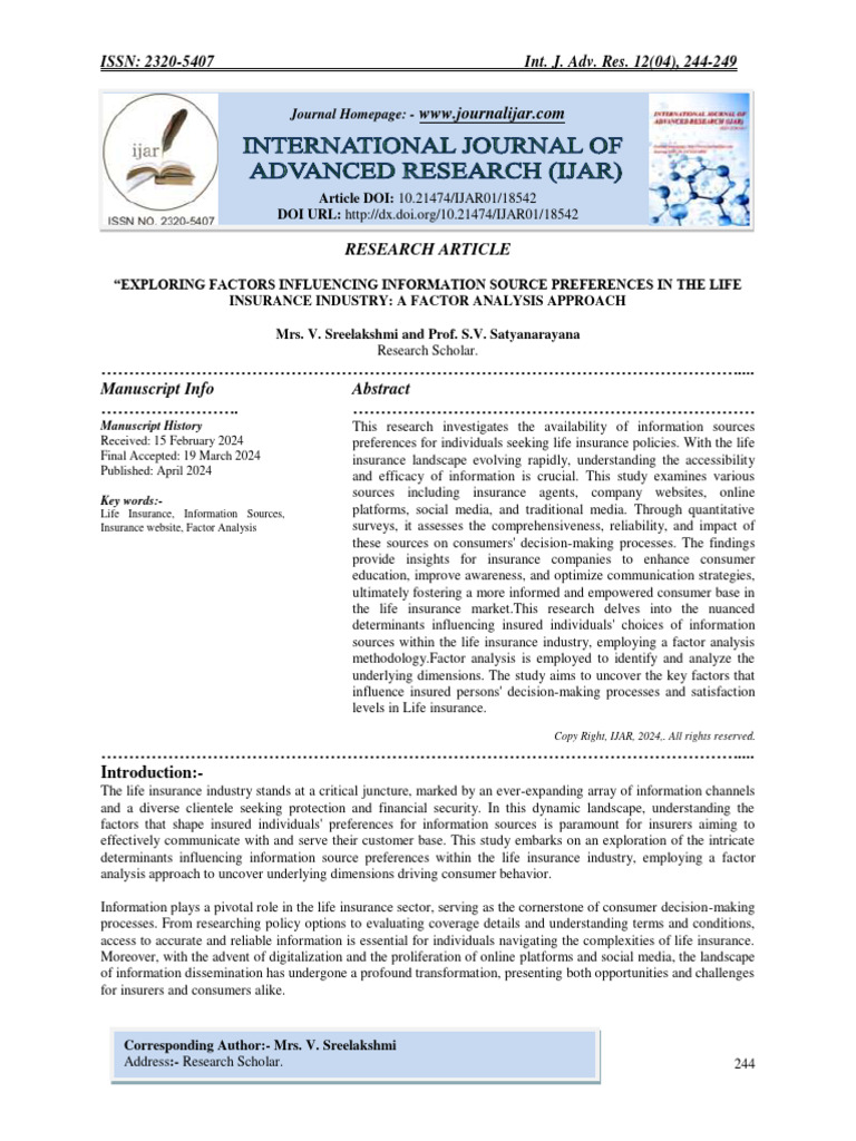 Exploring Factors Influencing Information Source Preferences in The Life Insurance Industry: A ...