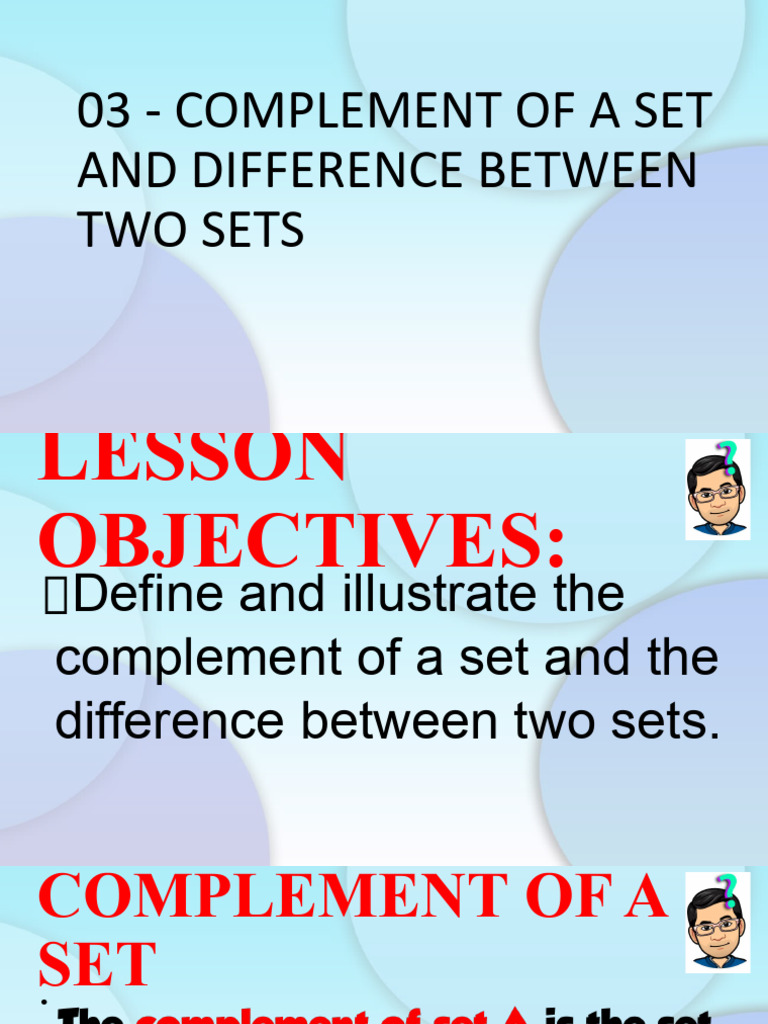 03 Complement of A Set and Difference Between Two Sets | PDF