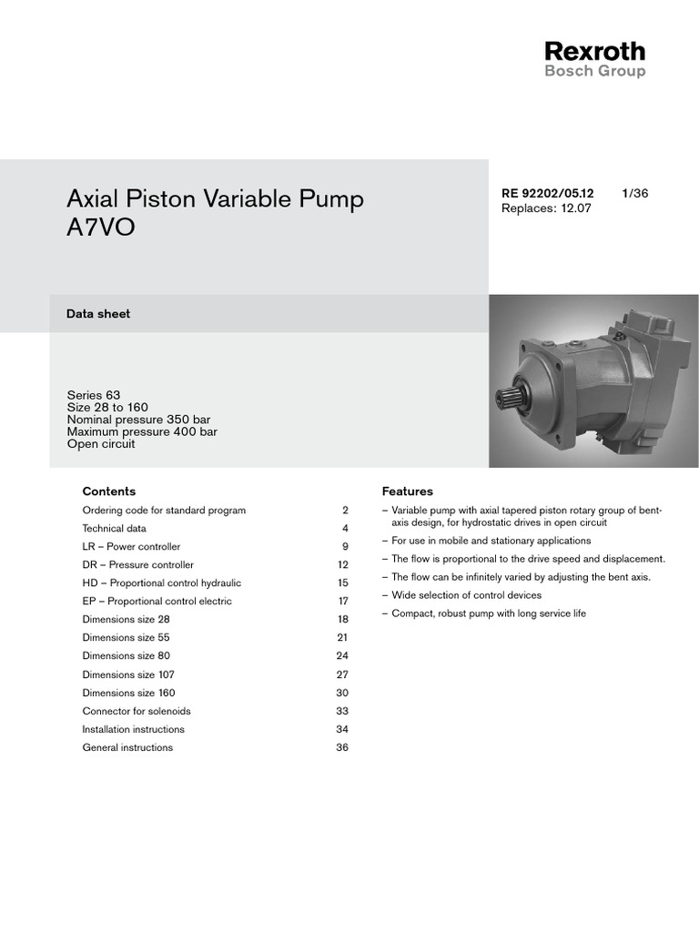 1548335637bosch Rexroth A7vo Pump Pompa 28 160 Re92202 | PDF ...
