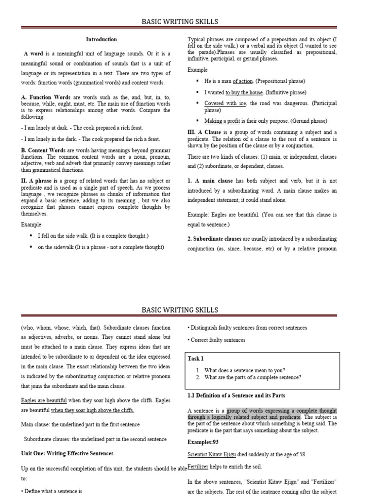 basic writing for print | PDF | Subject (Grammar) | Adjective