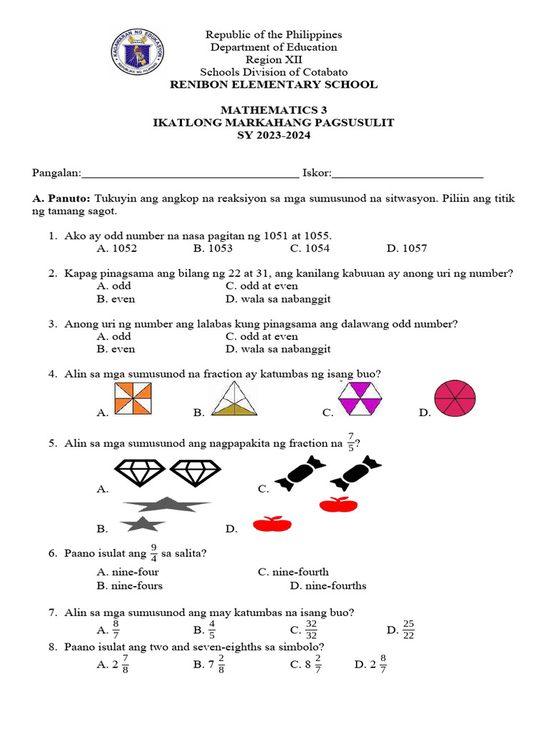 3RD Perodical Test Math 3 | PDF