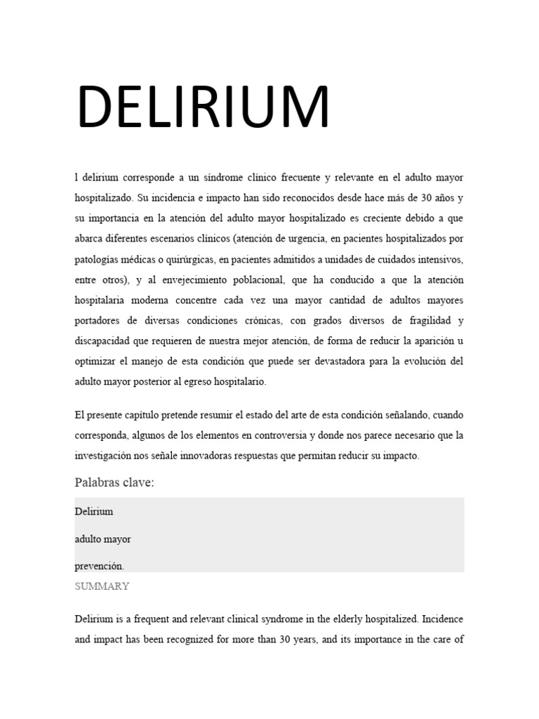 DELIRIUM | PDF | Manual Diagnóstico y Estadístico de los Trastornos ...