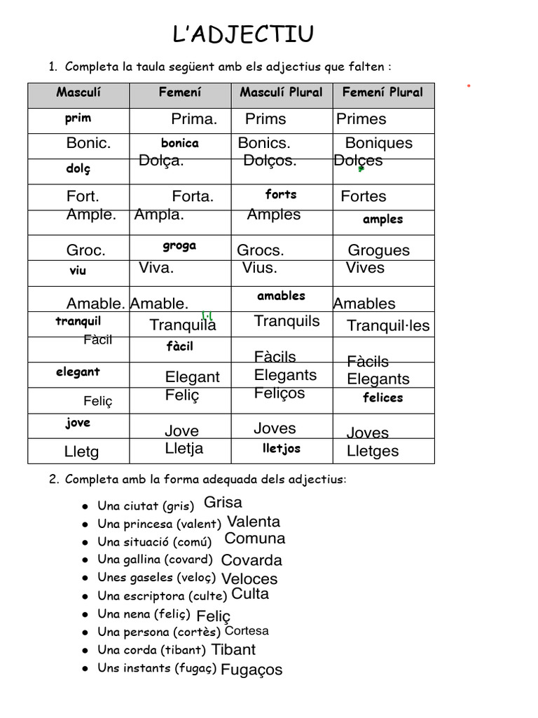 Adjectius t2 Català-2 | PDF