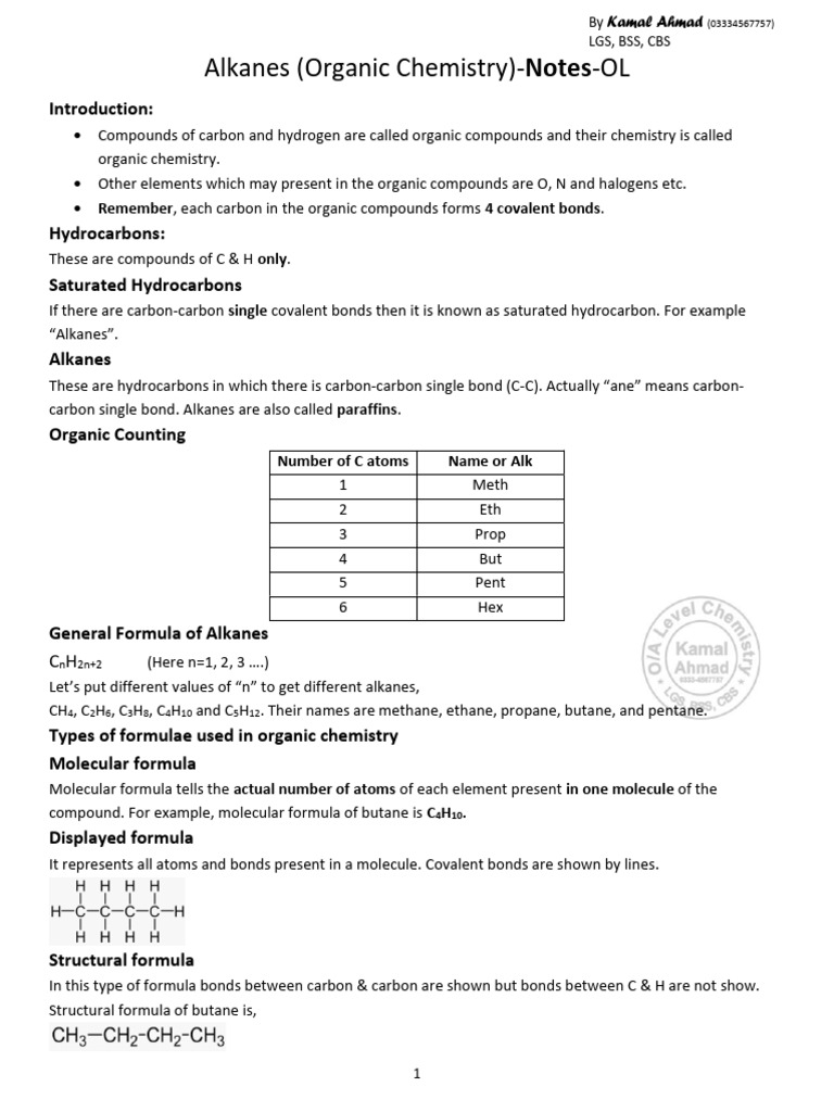 Organic Chemistry-Alkanes-OL-Notes | PDF | Alkane | Petroleum