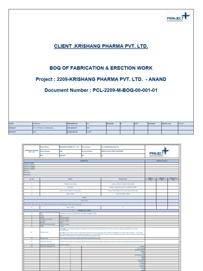 Annexure-I Bill of Quantity (Boq) Labours - R1-29.04.2024 | PDF | Pipe (Fluid Conveyance) | Welding