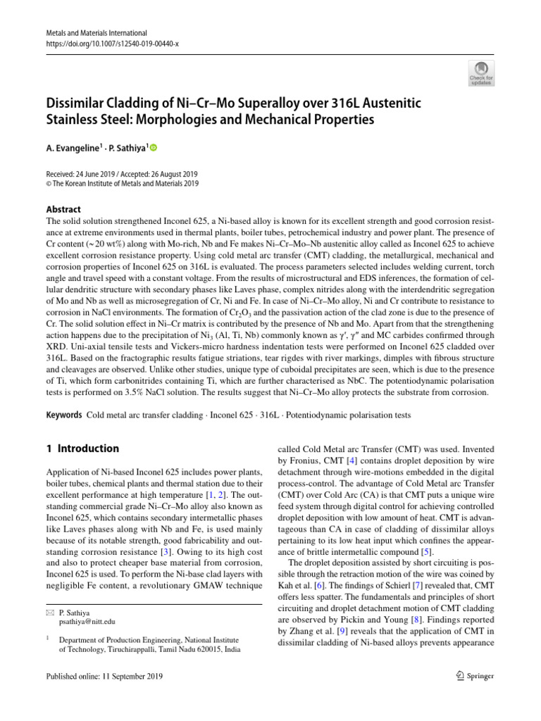 Cladding of Superalloy Over Ss Using CMT | PDF | Strength Of Materials ...
