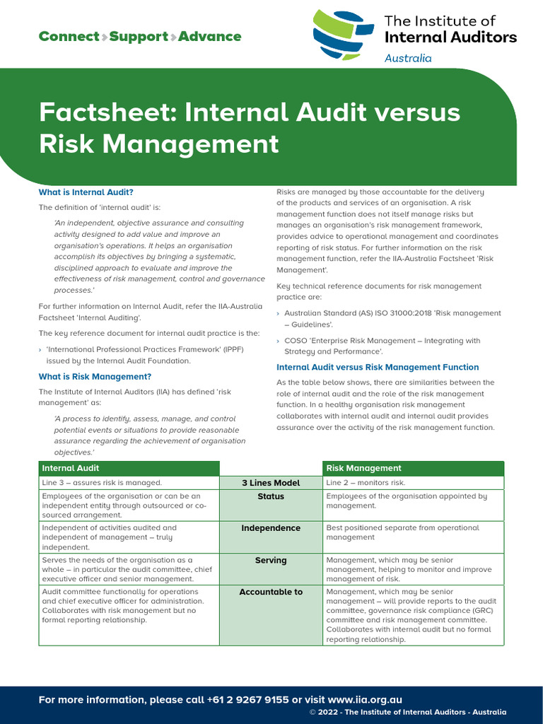Factsheet - Internal Audit Versus Risk Management | PDF | Internal ...