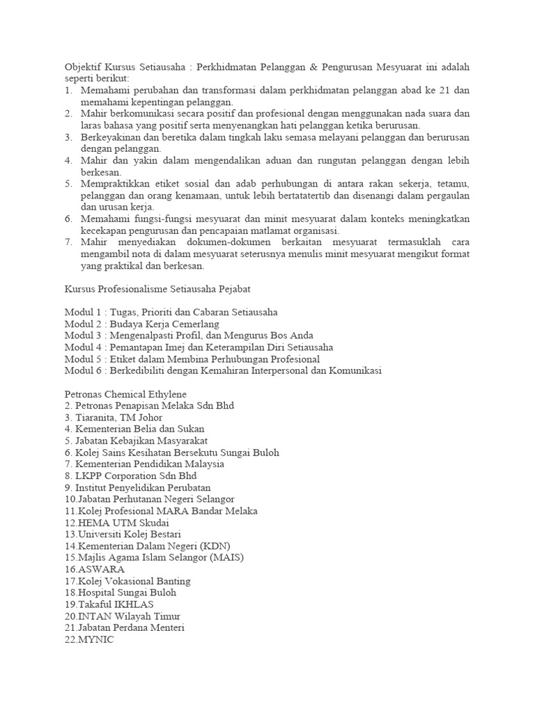 Objektif Kursus Setiausaha | PDF