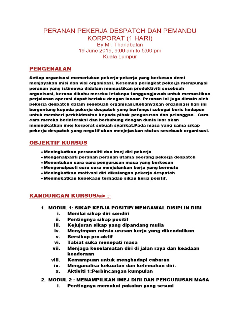 Peranan Pekerja Despatch Dan Pemandu Korporat | PDF | Business
