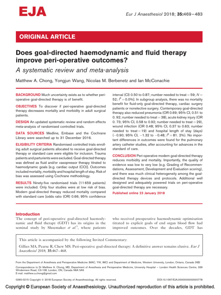Does Goal Directed Haemodynamic and Fluid Therapy.2 | PDF | Randomized Controlled Trial | Meta ...