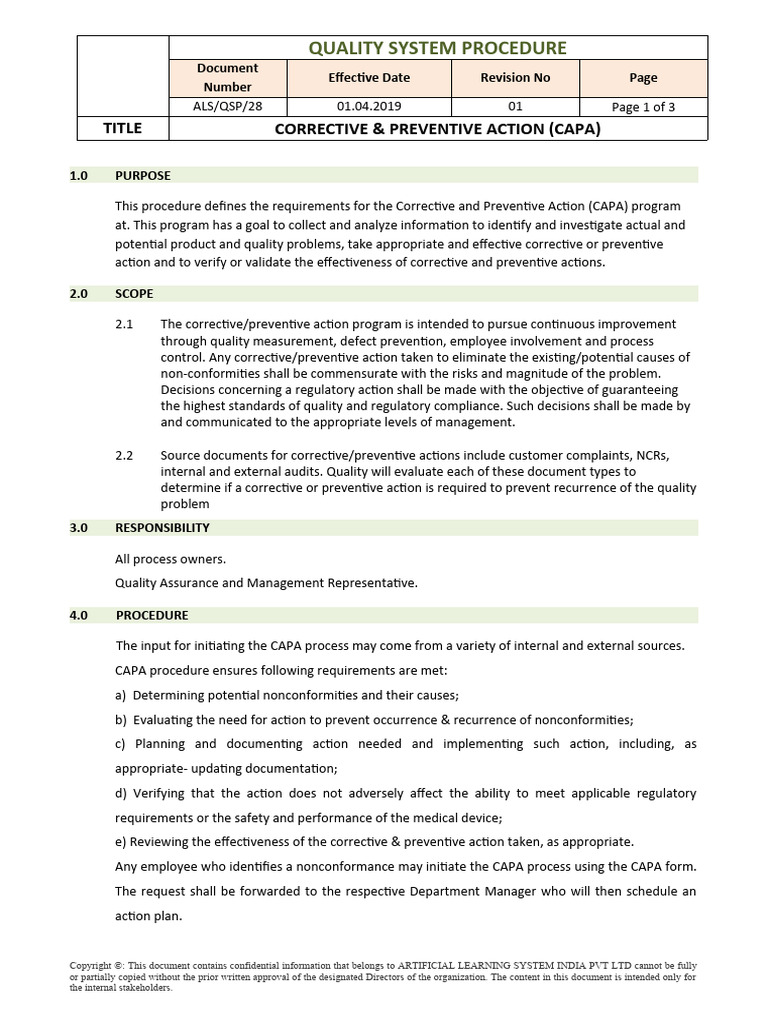 ALS - QSP - 28 Rev01 Corrective and Preventive Action | PDF | Business