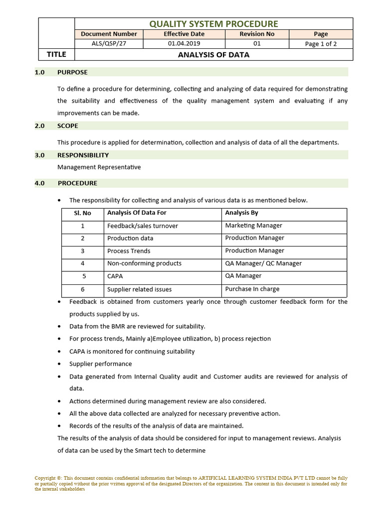 ALS - QSP - 27 Rev01 Analysis of Data | PDF | Quality Management System ...
