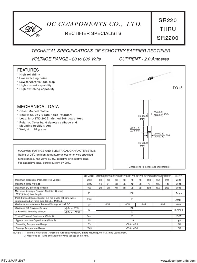 Diodo Schottky Serie SR22xx | PDF | Rectifier | Capacitor