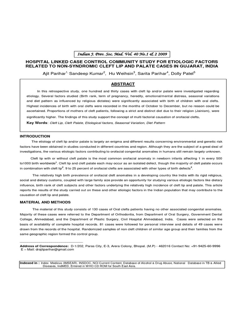 Hospital Linked Case Control Community Study For Etiologic Factors ...