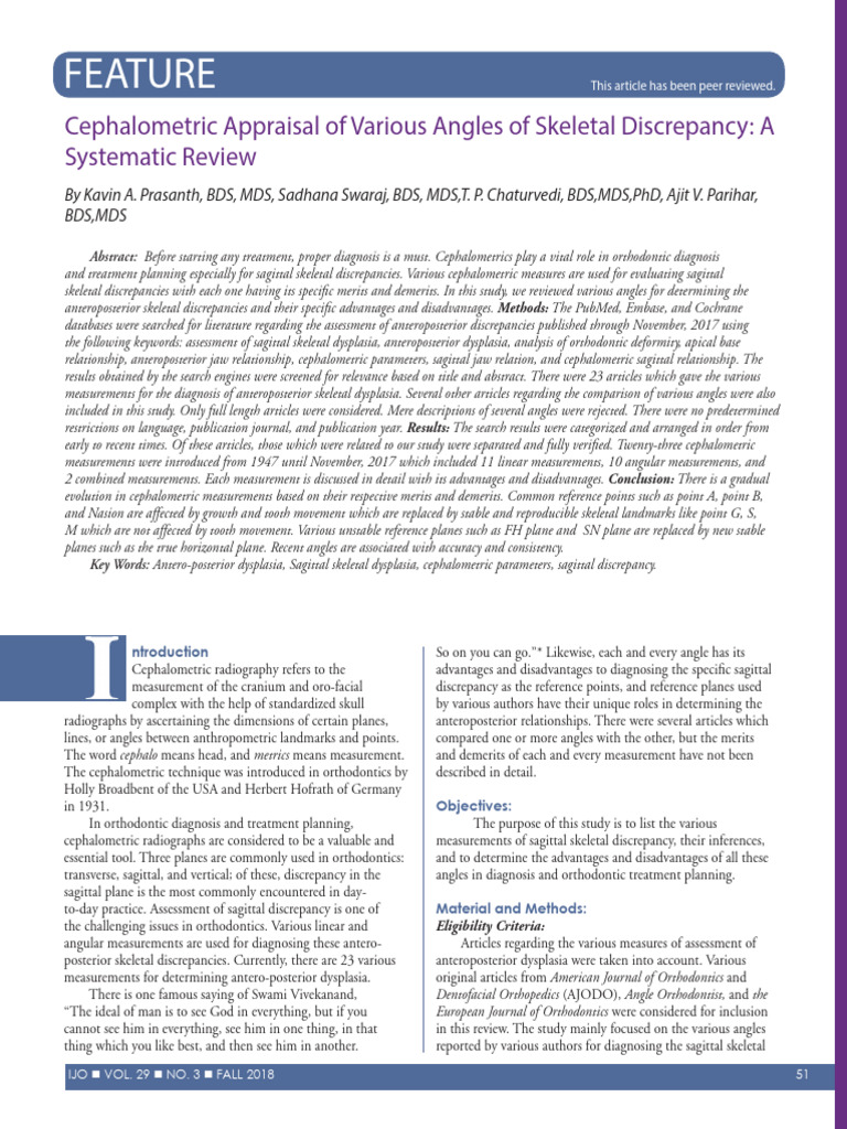 Cephalometric Appraisal of Various Angles of Skeletal Discrepancy | PDF ...