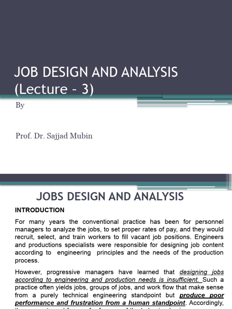 HRM - Lecture - 4 - Job Design and Analysis FINAL-2024 | PDF | Human ...