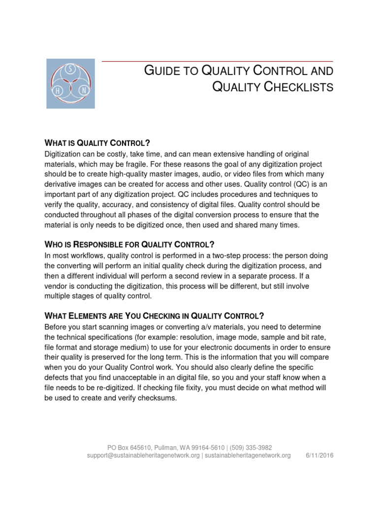 Guide To Quality Control and Quality Checklists Author The Sustainable ...
