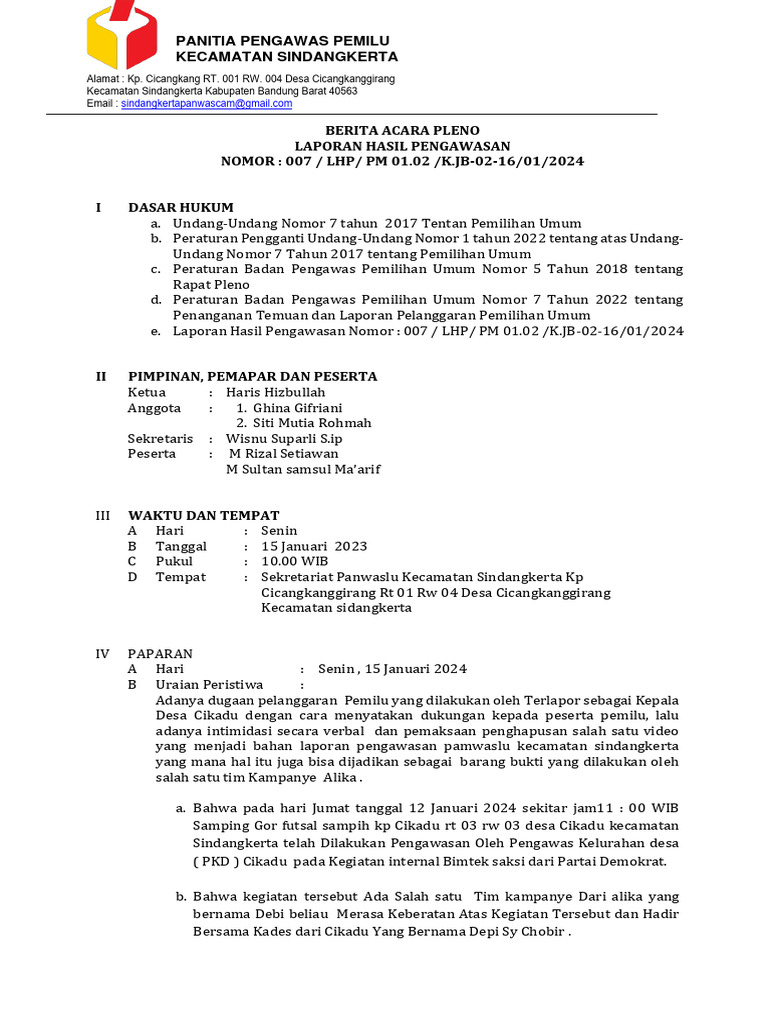 001 LP Berta Acara Pleno Register Kajian Awal | PDF | Politik | Ilmu Sosial
