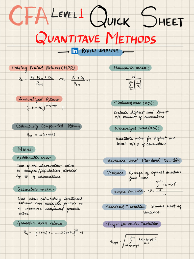 CFA LEVEL-1 Quick Sheet (Quants) | PDF